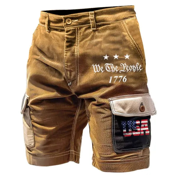 Men's Vintage Corduroy 1776 American Flag Color Block Shorts