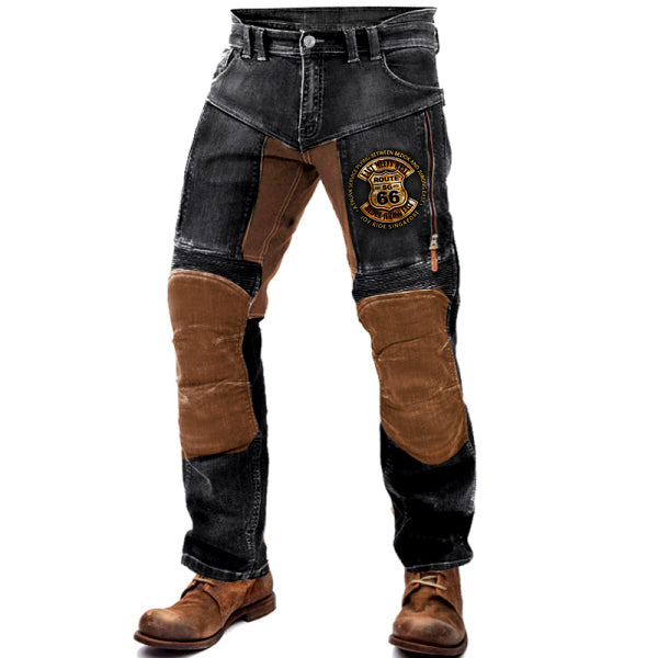 Men's Route 66 Motorcycle Pants Outdoor Vintage Yellowstone Washed Cot
