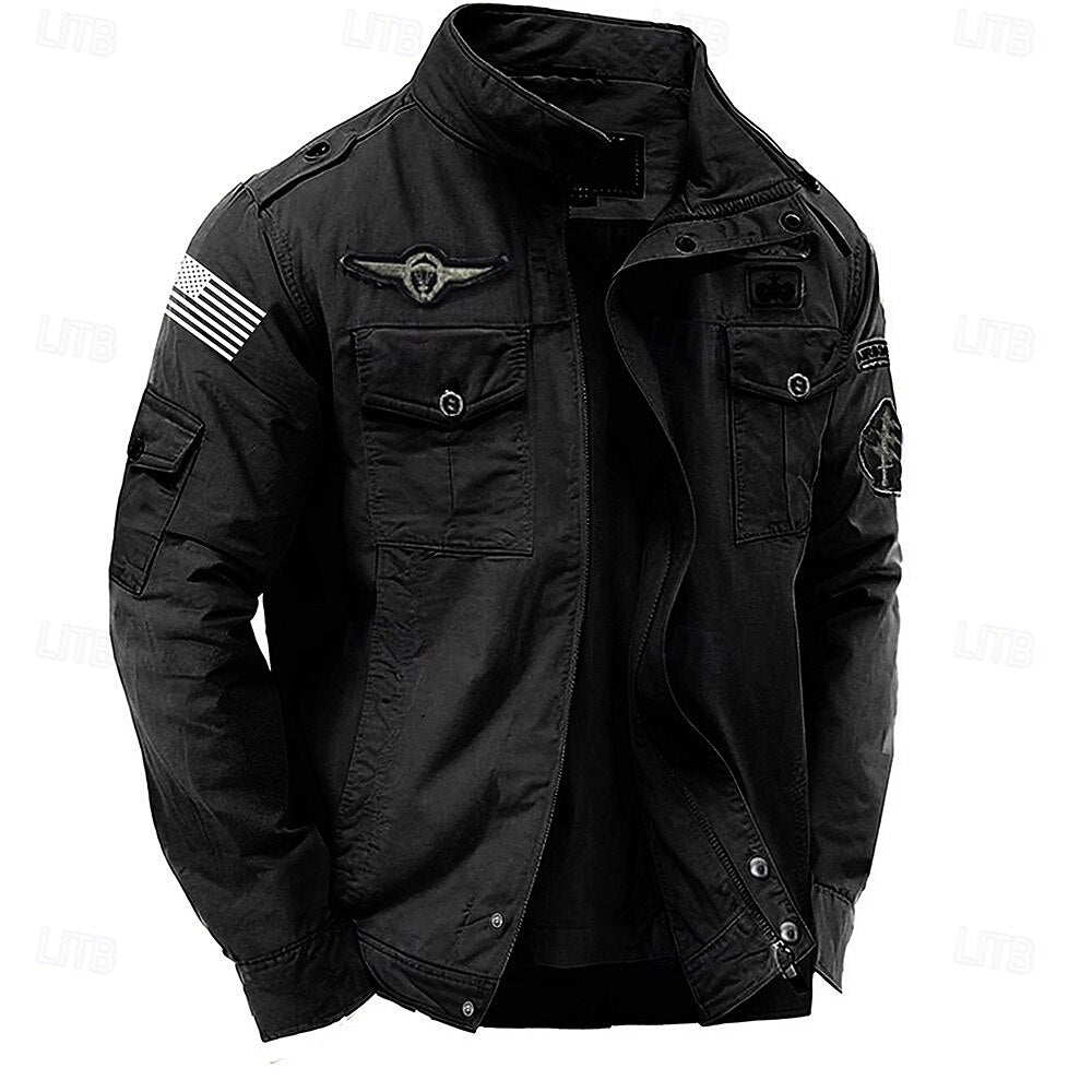 Men's Cotton Cargo Jacket Coat Side Pockets Zip Front Regular Fit Stan
