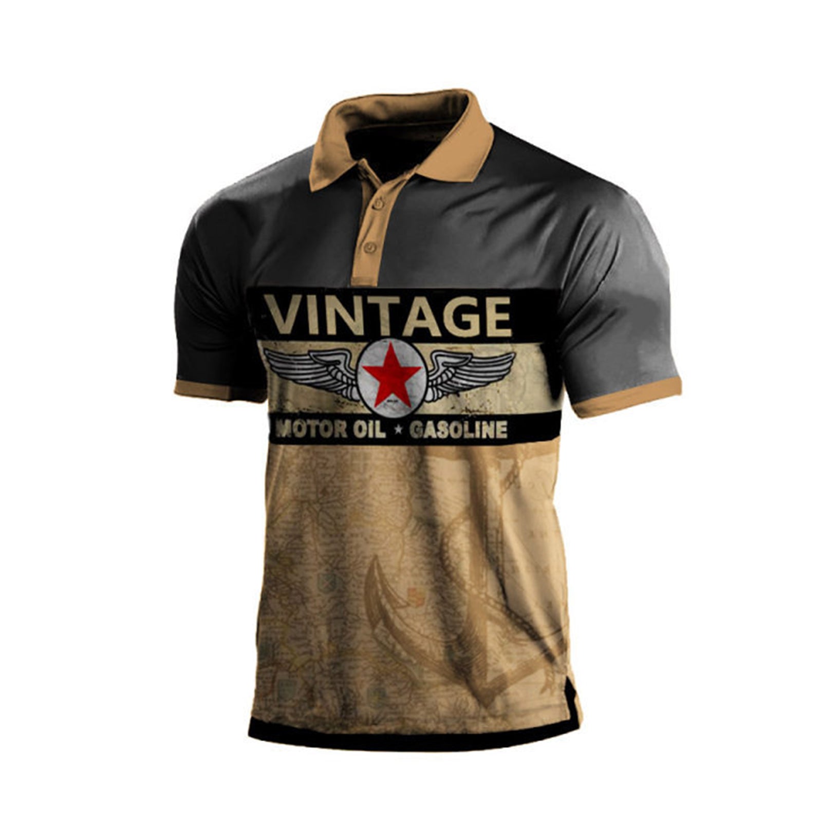 VINTAGE MOTOR OIL GASOLINE GRAPHIC POLO SHIRT
